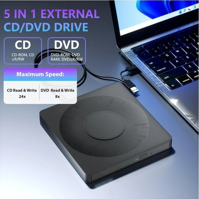 5 in 1 External DVD Player For Laptop with DVD Burner CD Rom External ...