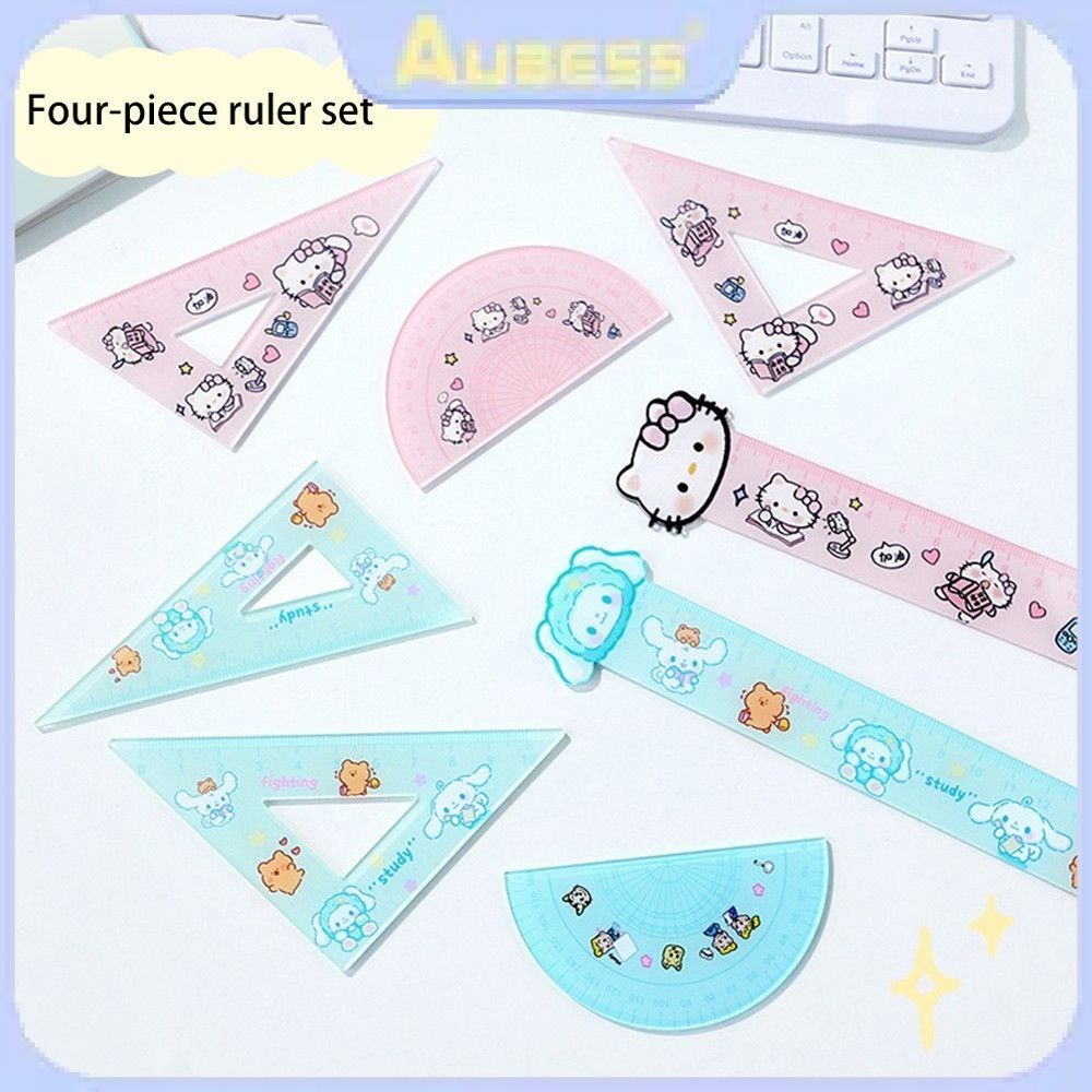 4 Pcs/pack Transparent Acrylic Cute Straight Ruler Triangular Ruler ...