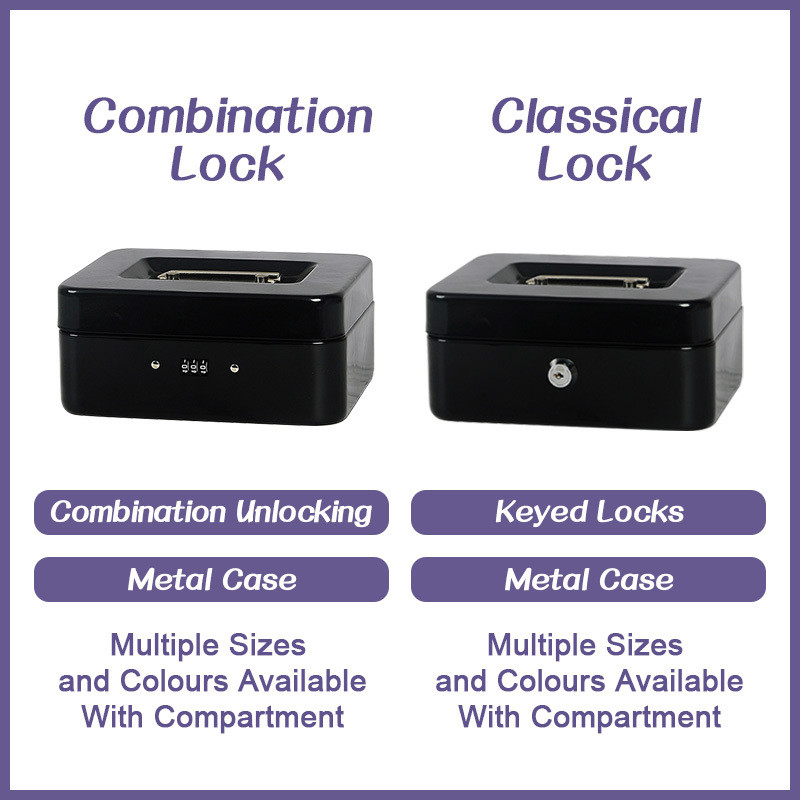 【Ship in 24h】4 Size Cash Box with key Portable Vault Money Box Safe Box ...