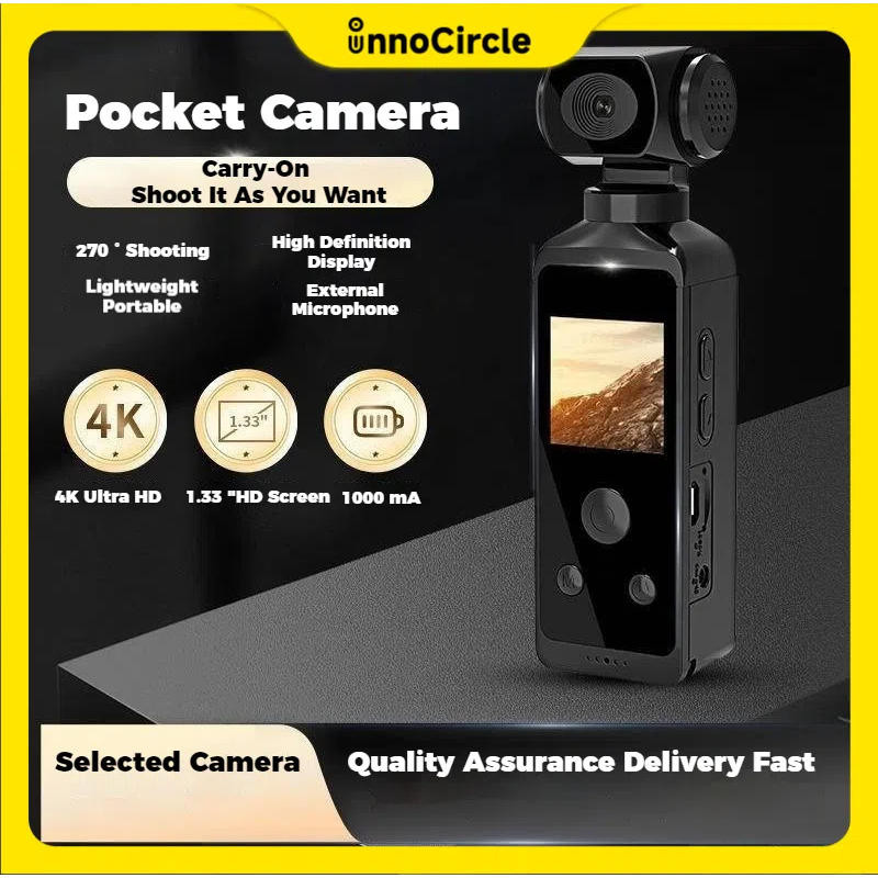 Action Camera 4K Pocket Action Camera LCD Screen 270°Rotatable Bodycam ...