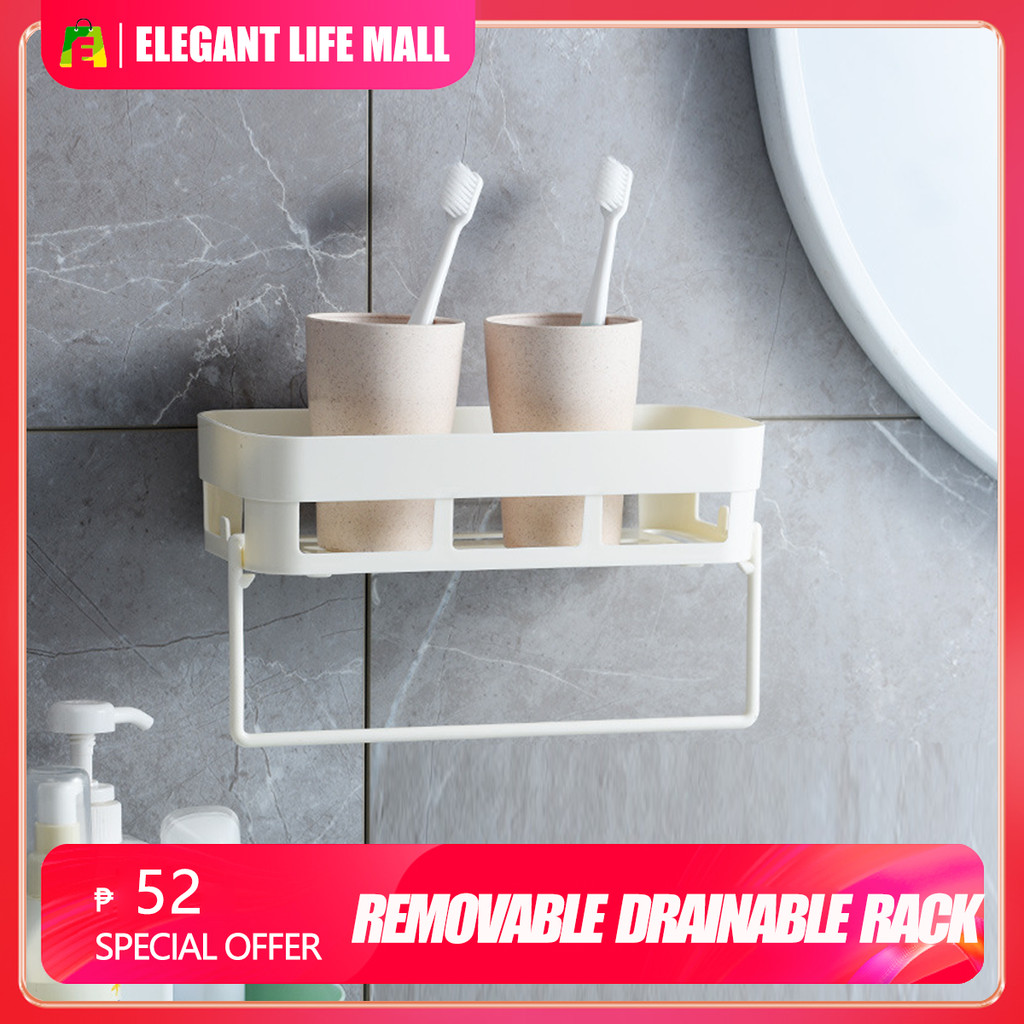 Bathroom Shelf Organizer with Towel Rack No Drill Bathroom Plastic Rack ...