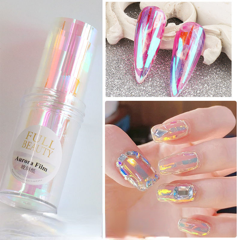 Laser Ice Cube Nail Art Sticker Aurora Cellophane Nail Decals Designer ...