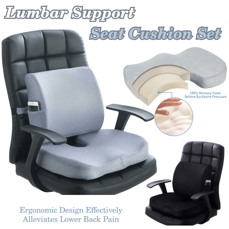 Lumbar Support Seat Cushion Set Memory Foam Backrest Pillow Relieve ...