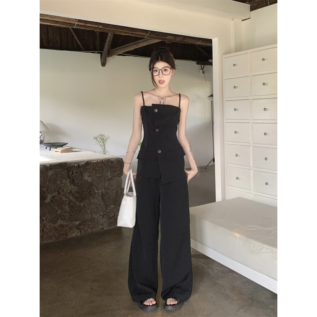 Lovito Women Casual Plain Asymmetrical Pants Sets LNM77296 | Shopee ...