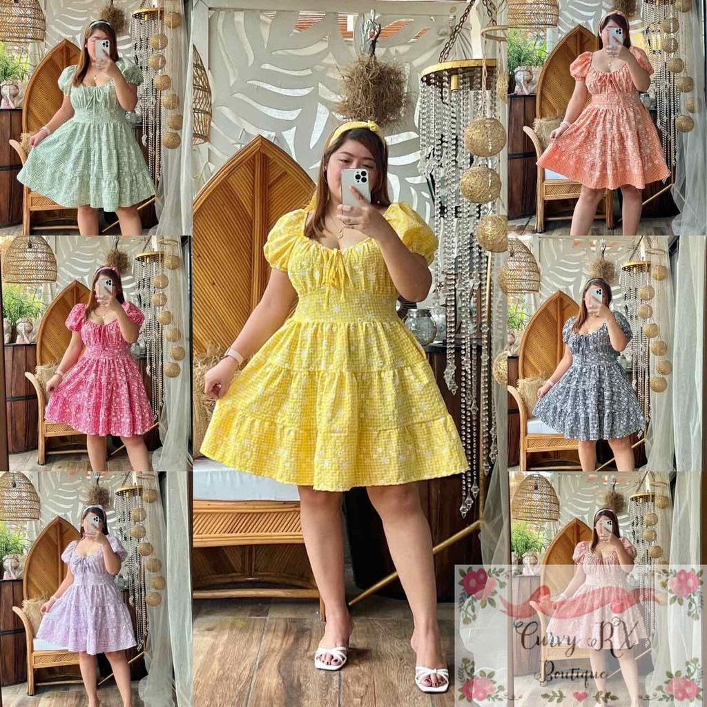 Plus Size Gingham 2 Way Off Shoulder Garterized Chloe Bustier Knee ...