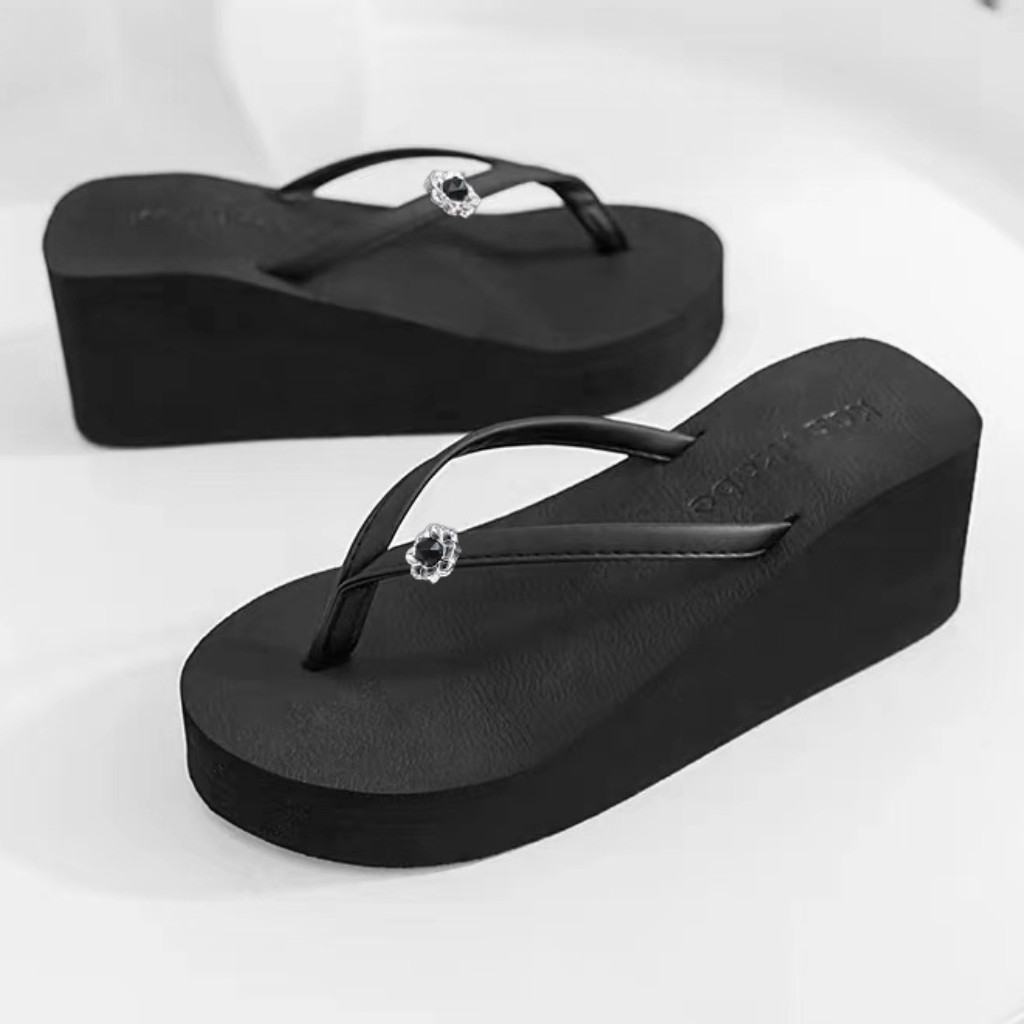 【Clover】Wedge Slippers For Woman Fashion 5CM Thick Flip Flops Flat Non ...