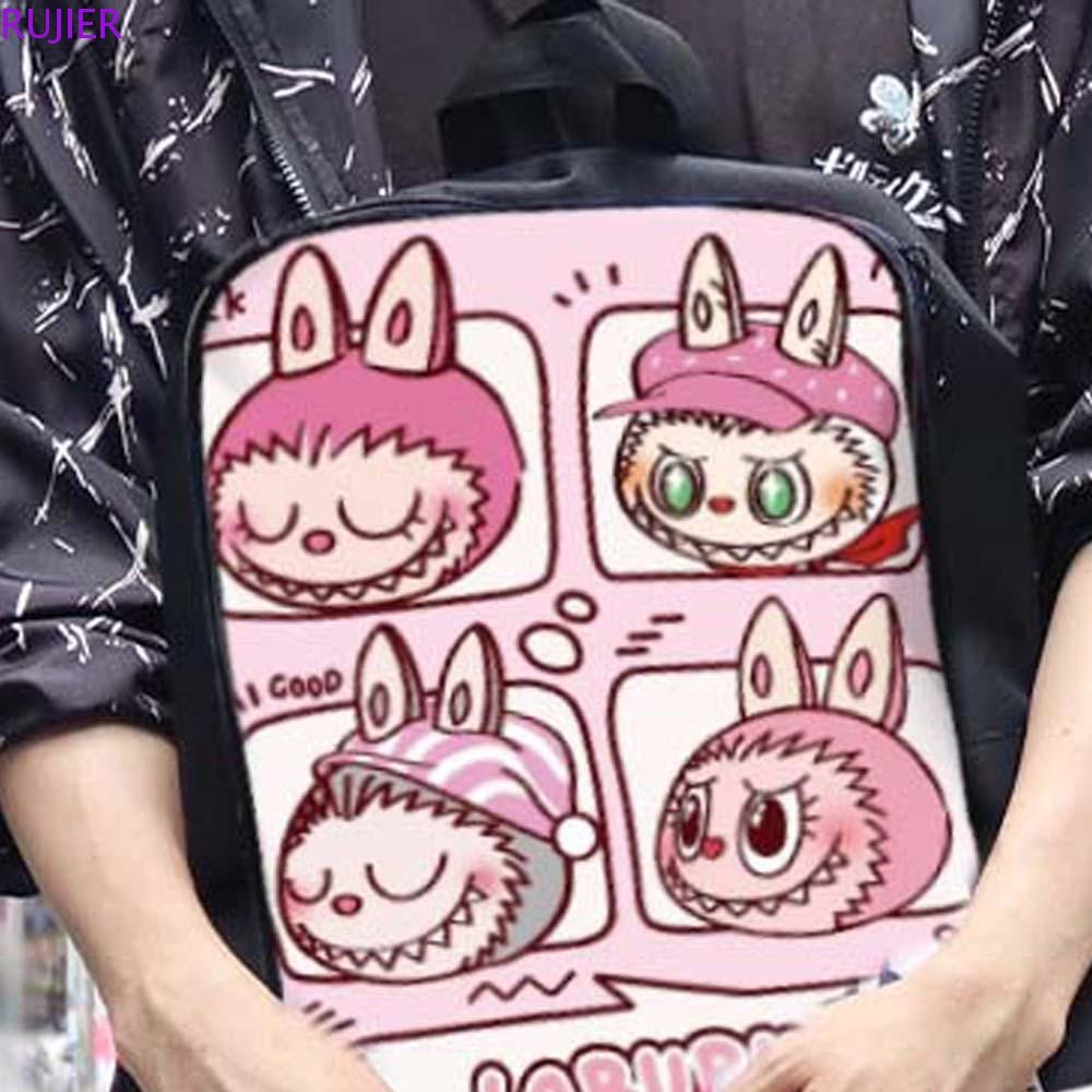 RUJIER Labubu School Backpack, Nylon Letter Labubu Students Shoulder ...