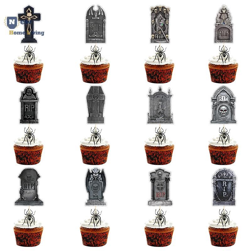 NHL> 12pcs Halloween Party Tombstone RIP Cupcake Toppers DIY Halloween ...
