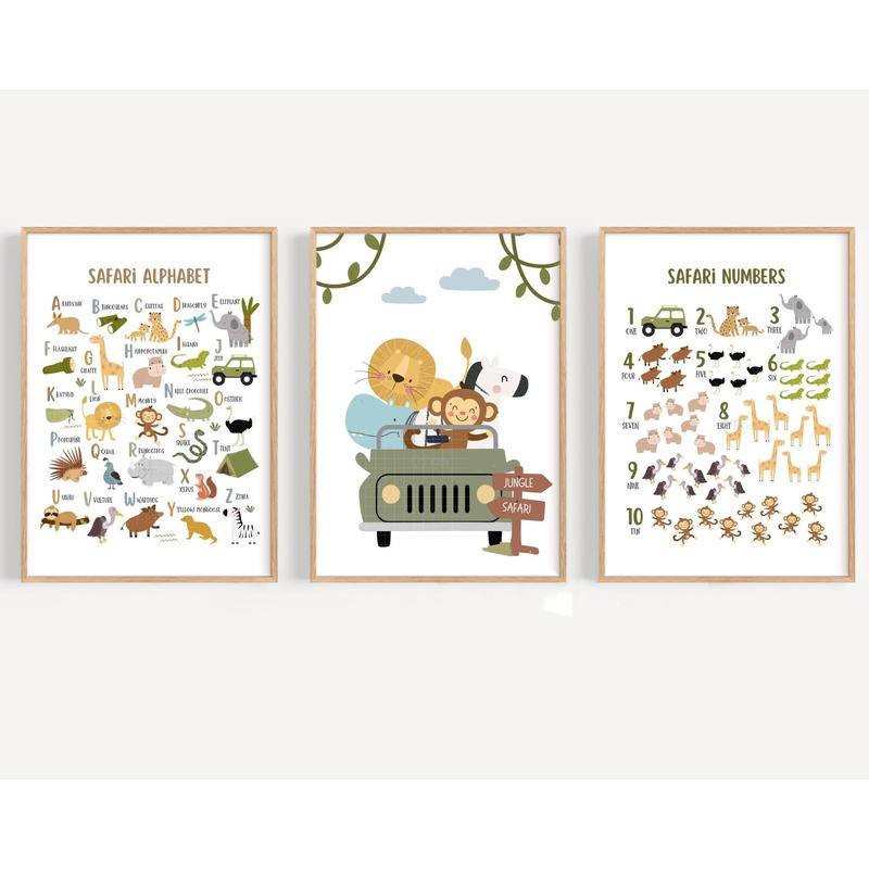 Safari Alphabet Numbers Prints, ABC Poster, Numbers 1-10, Pre-school ...