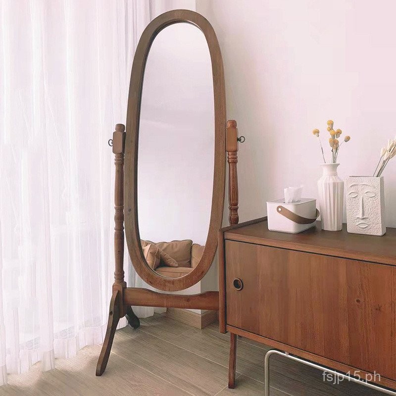 Vintage Solid Wood Home Dressing Mirror Floor Round French Full-Length ...
