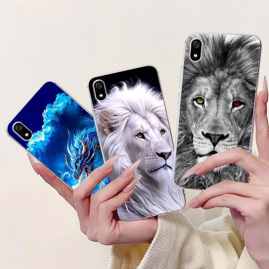 For Xiaomi Redmi 7 Case Lovely Lion Dragon Cartoon Animals Painted Soft ...