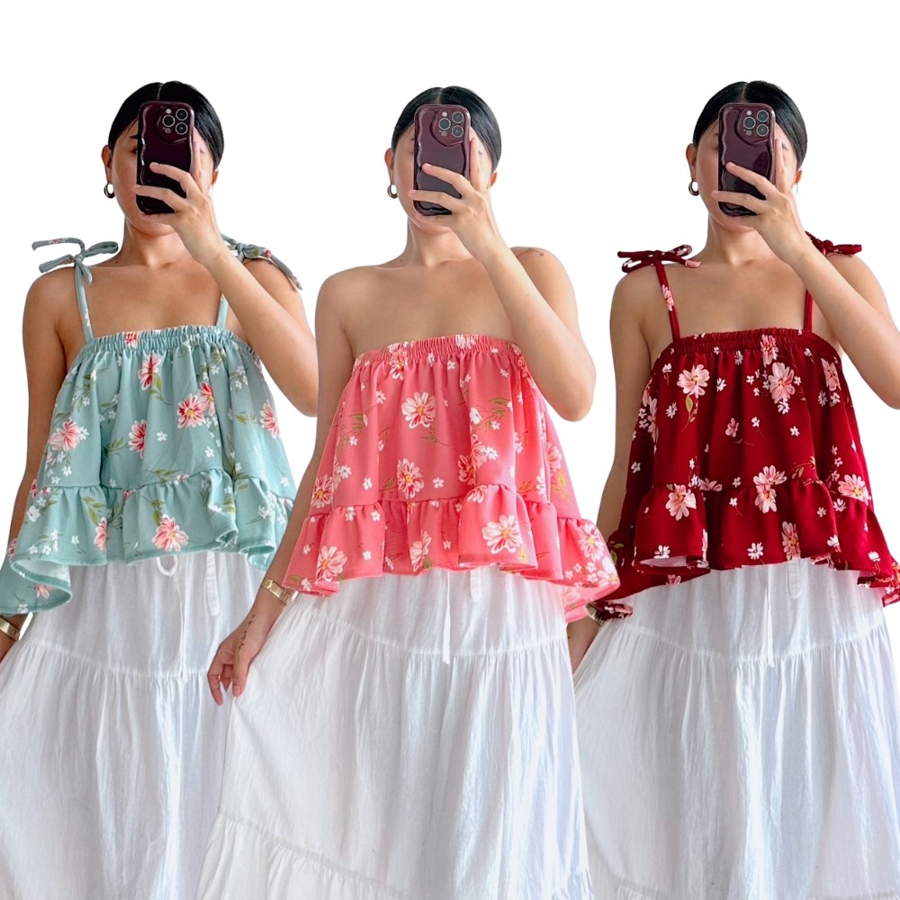 GSA | Ester Floral Peplum String Top for Women | Fit Small to Large [EC ...