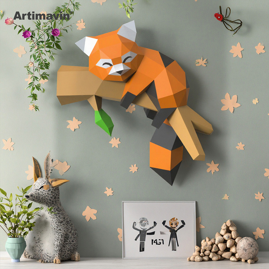 Three-Dimensional Paper Model ZX1 Red Panda Creative DIY Three ...
