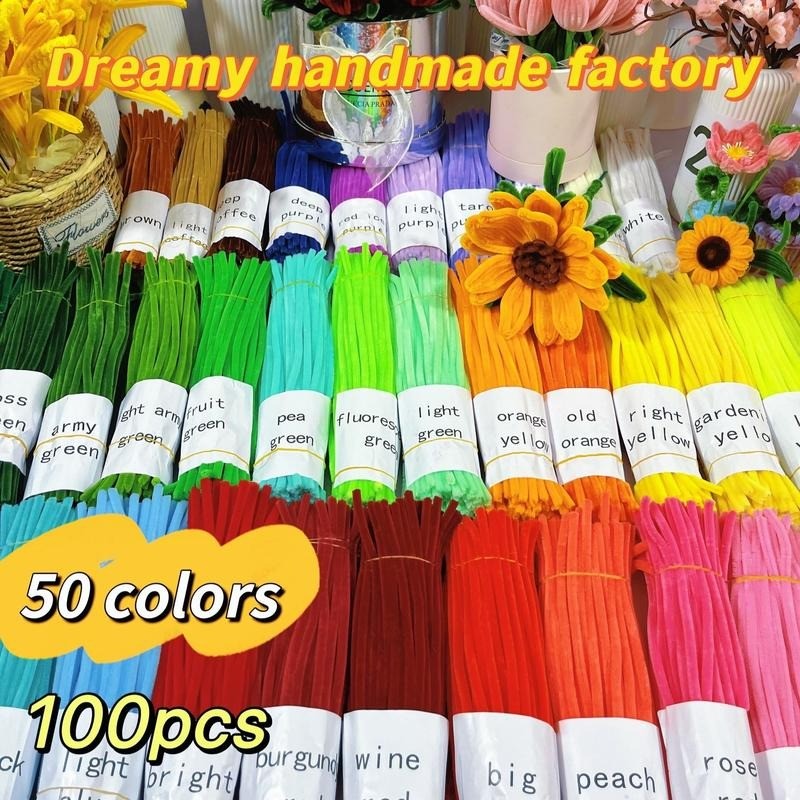 100Pcs Colorful Dense Fuzzy Wire Chenille Yarn Pipe Cleaner Fluffy ...