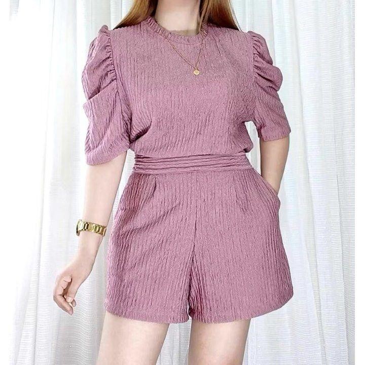 01212-BDS Coords Puff Sleeve Terno Shorts for Women{M-XL} | Shopee Philippines
