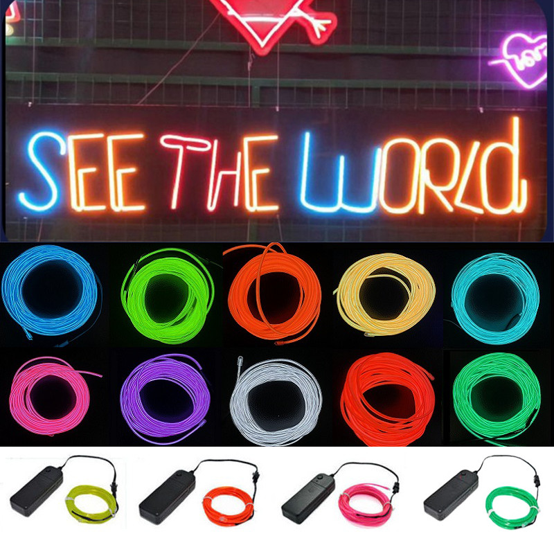 5/3/1M LED EL Wire Light Strip Battery Neon Glowing String Lights DIY ...