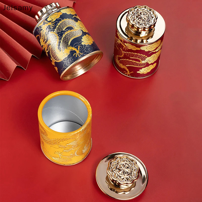 [Jei] Mini 2024 Dragon Empty Tea Tin Can Household Tea Sealed Jar ...