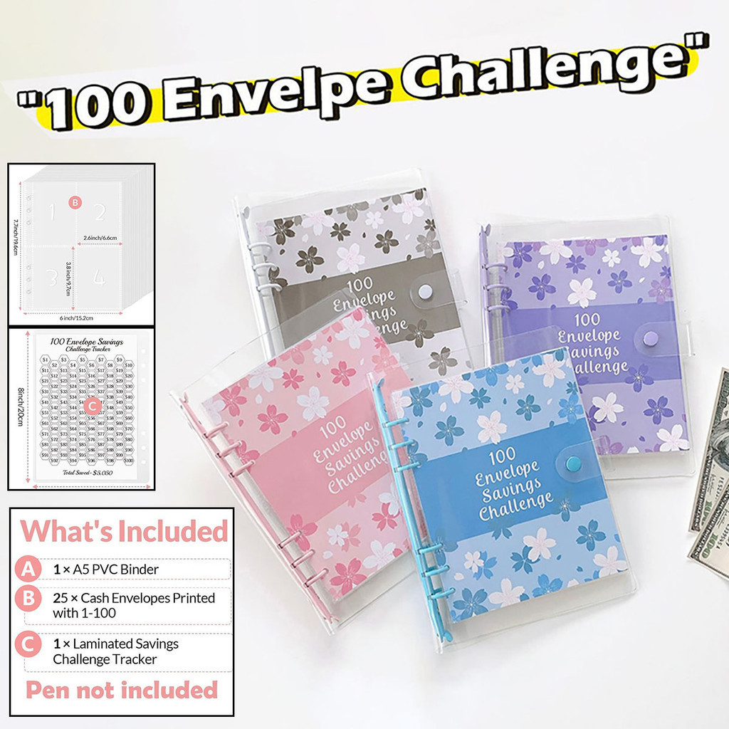 100 Days Envelope Challenge Money Organizer Loose-leaf Notebook Money ...