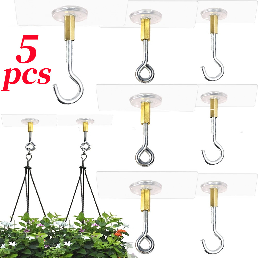 1/3/5Pcs Heavy Duty Sticky Ceiling Hooks / No Drill Stick on Hooks for ...