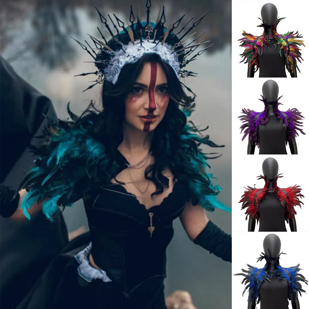 Halloween Carnival Natural Feather Shawl Fake Collar Scarf Costume Role ...