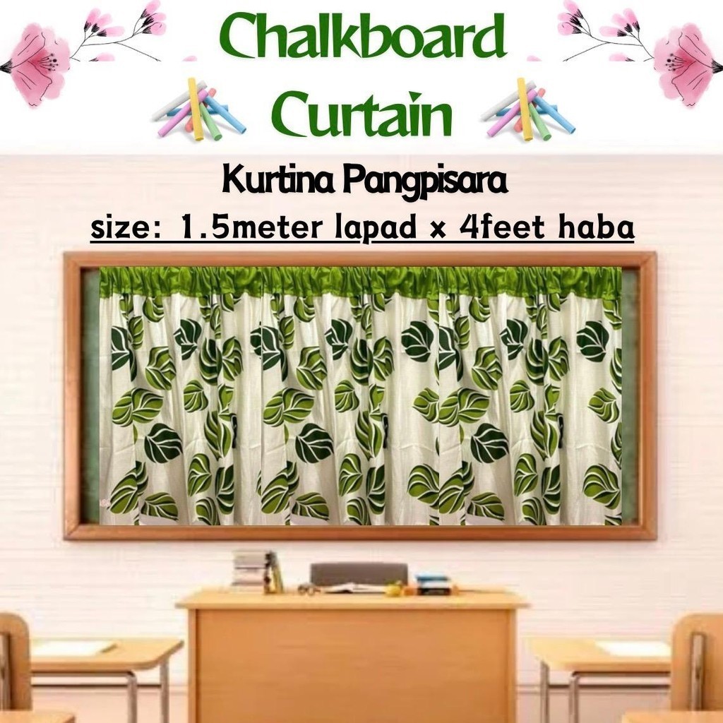 school chalkboard curtain leaves design/ kurtina pangpisara/school ...