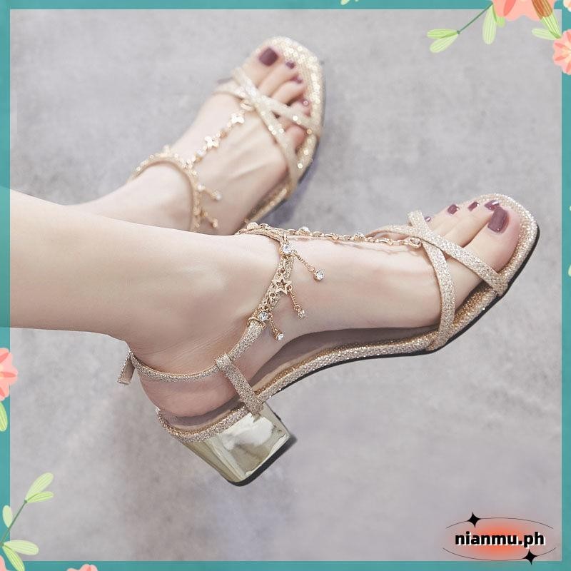 CRJN Korean Sandals With Heels White 1 2 Inch Sandals For Women Heels ...