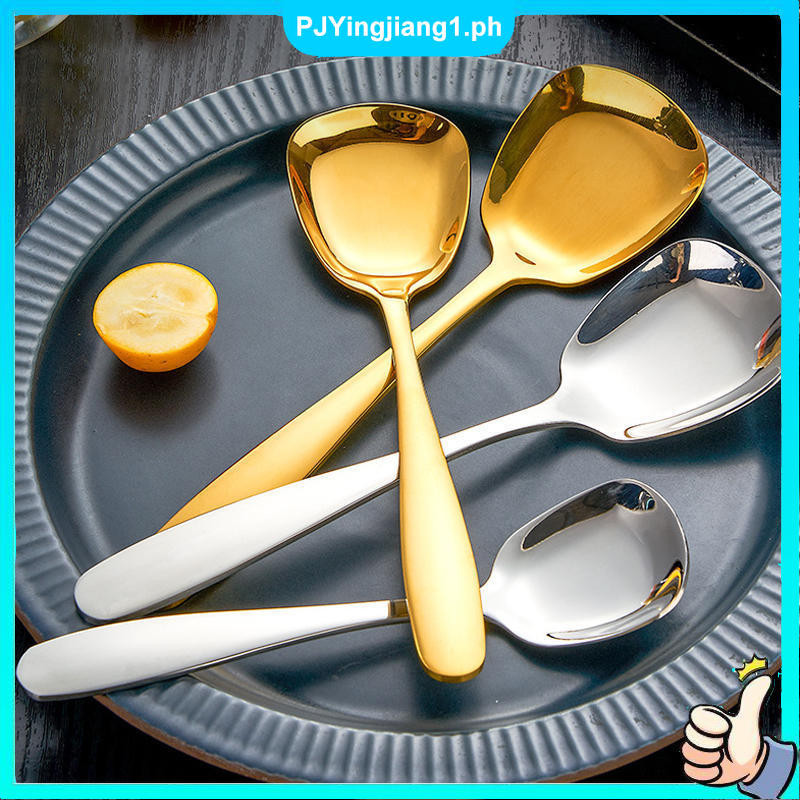 Large Spoon Flat-bottomed 304 Stainless Steel Spoon Eating Spoon Korean ...