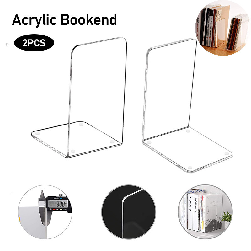 2pcs Book Ends, Acrylic Bookends for Shelves, Clear Bookends for Heavy ...