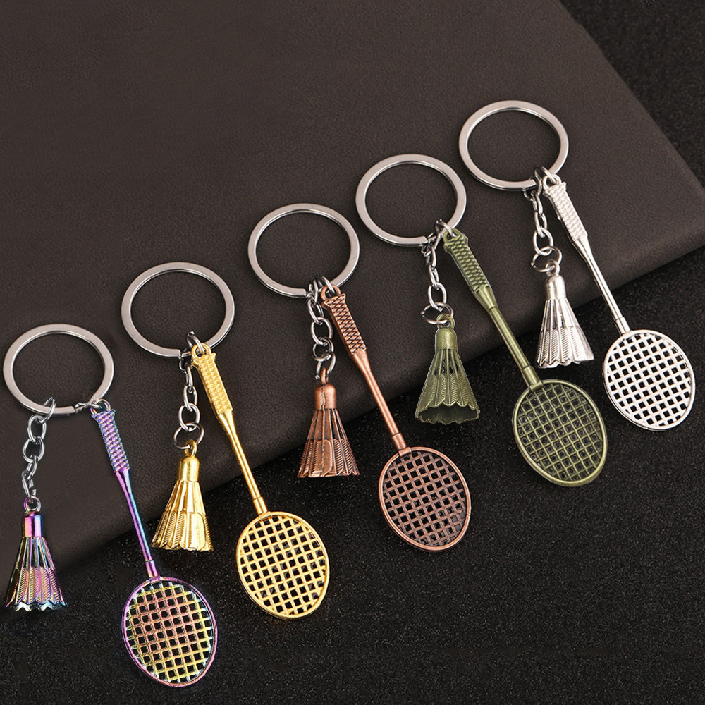 Vintage Badminton Racket Shape Keyrings Creative Battledore Metal ...