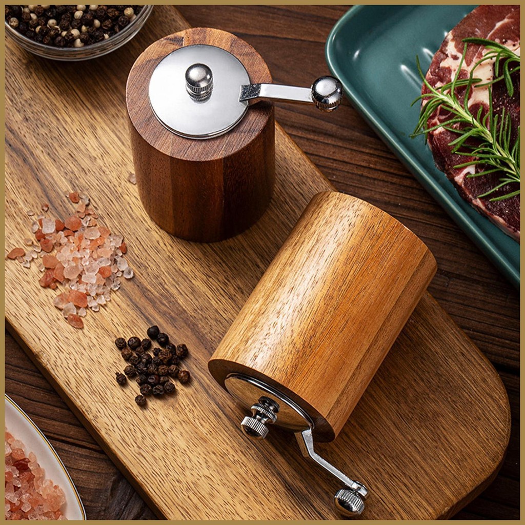 Manual Salt Grinder Hand Crank Wooden Spice Grinders Adjustable ...