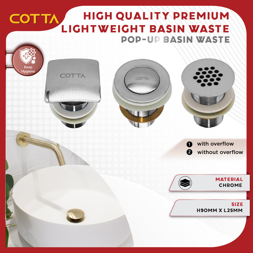 COTTA Basin Pop Up Detachable Waste Push Button Basin Waste Pop Up Sink ...