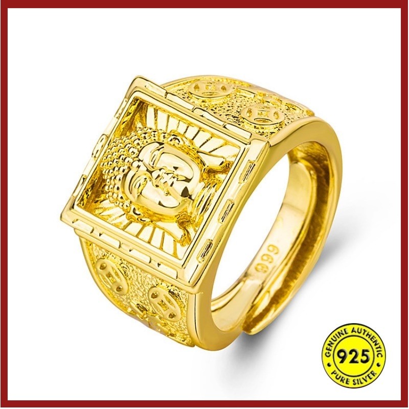 New Gold-plated Buddha Statue Fu Character Men's Opening Ring | Shopee ...