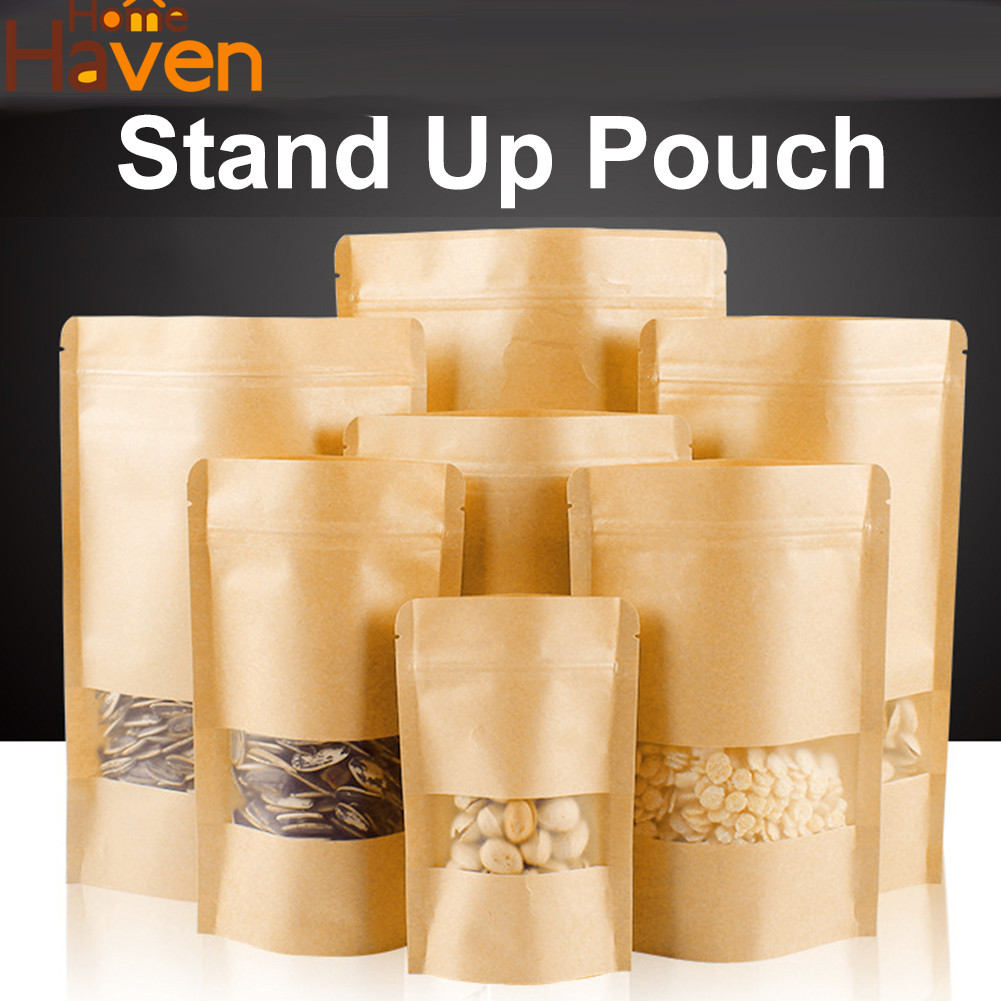 100pcs Kraft Brown Stand Up Pouch Resealable Plastic Paper Packaging ...