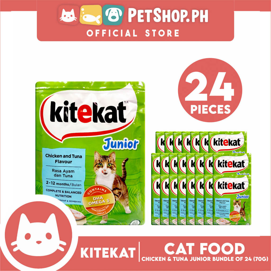 24pcs Kitekat Wet Cat Food in Pouch for Junior 70g (Chicken and Tuna ...