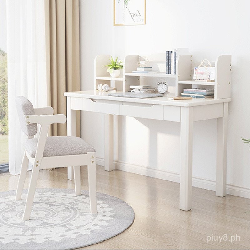 Nordic Solid Wood Desk Bookshelf Combination Simple Home Writing Table ...