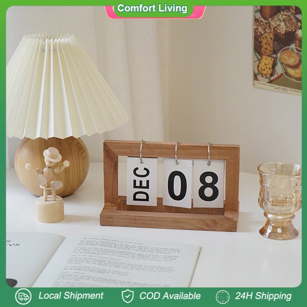 Nordic Style Wooden Page-Turning Calendar Natural Wood Grain Home Decor ...