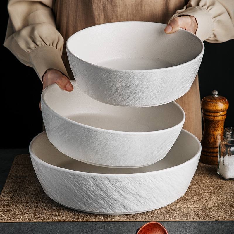 Living Plus Ceramic White Black Big Bowl Rock Stone Serving Bowl Plate ...
