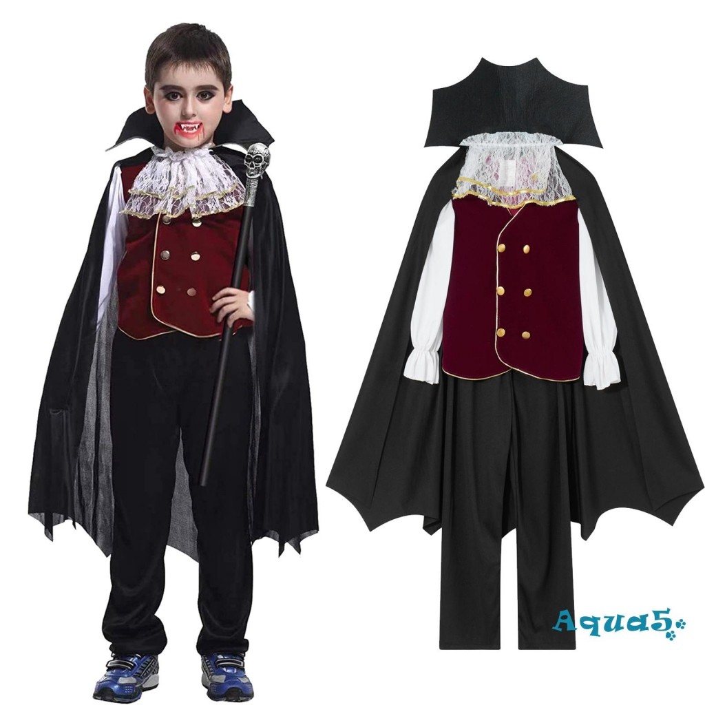 AQQ-Kids Boys Halloween Costume Long Sleeve Top Pants Cape Collar ...