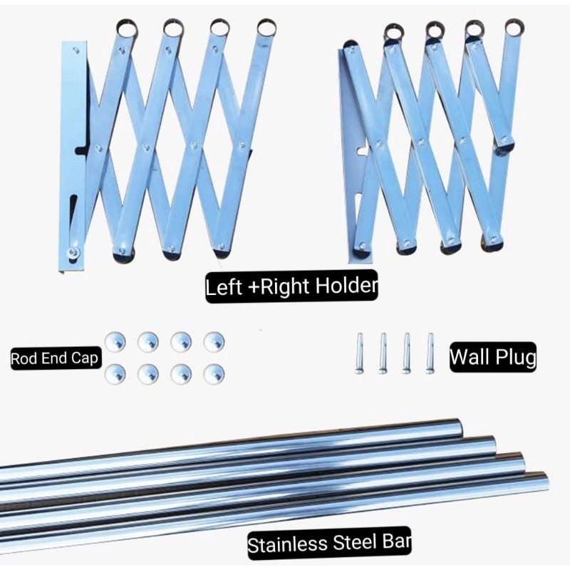 KT WARE 1.2M/1.5M (3 & 4 Bar) Stainless Steel Wall Mounted Retractable ...