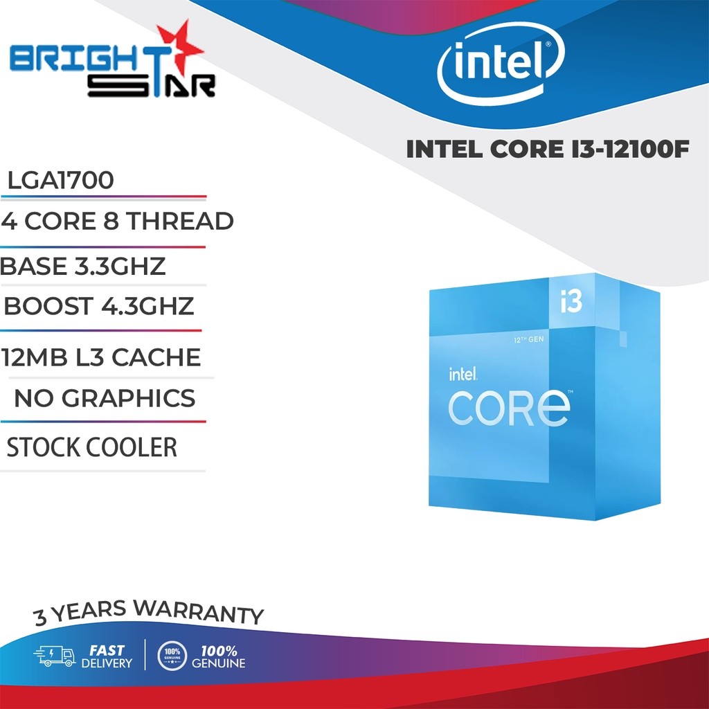 Intel Core I3 12100F LGA1700 Processor (Box Unit) | Shopee Philippines