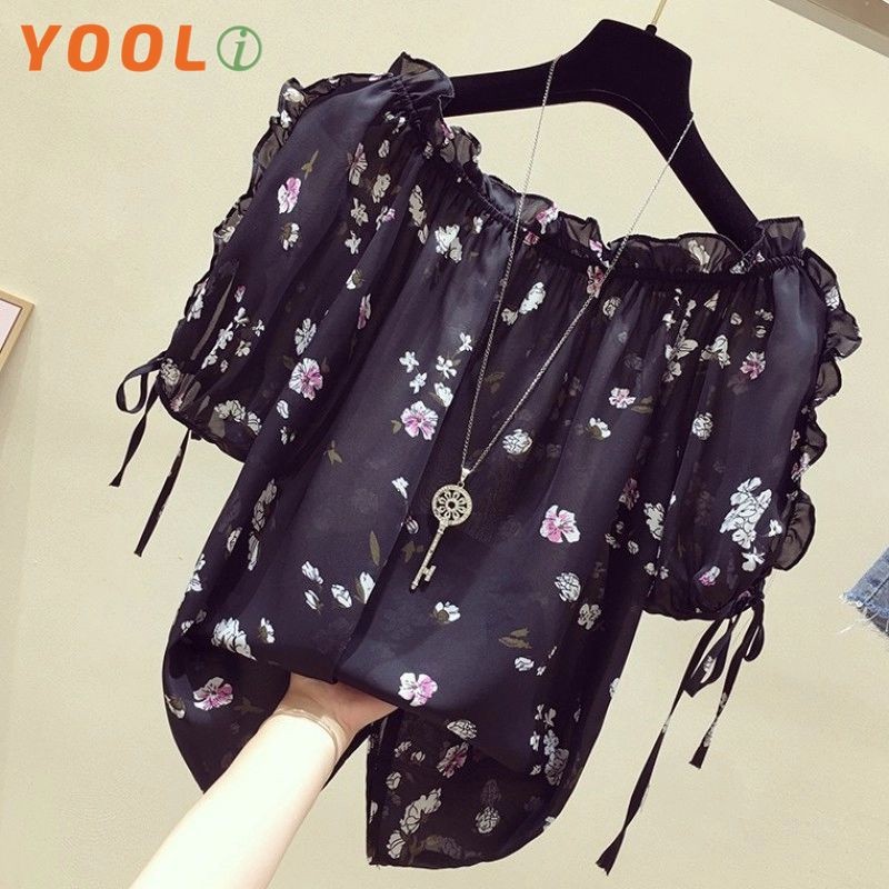YooLi Women's Short-sleeved Floral French Top Slim Shirt | Shopee ...
