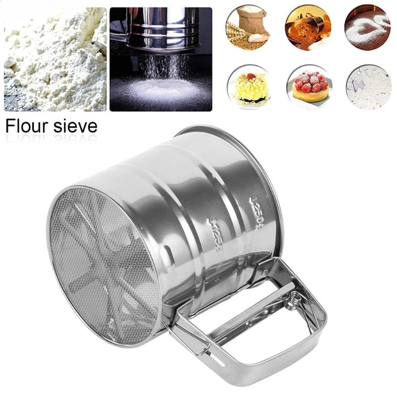 Stainless Steel Flour Sieve Cup Hand Held Mesh Strainer Sugar Sifter ...