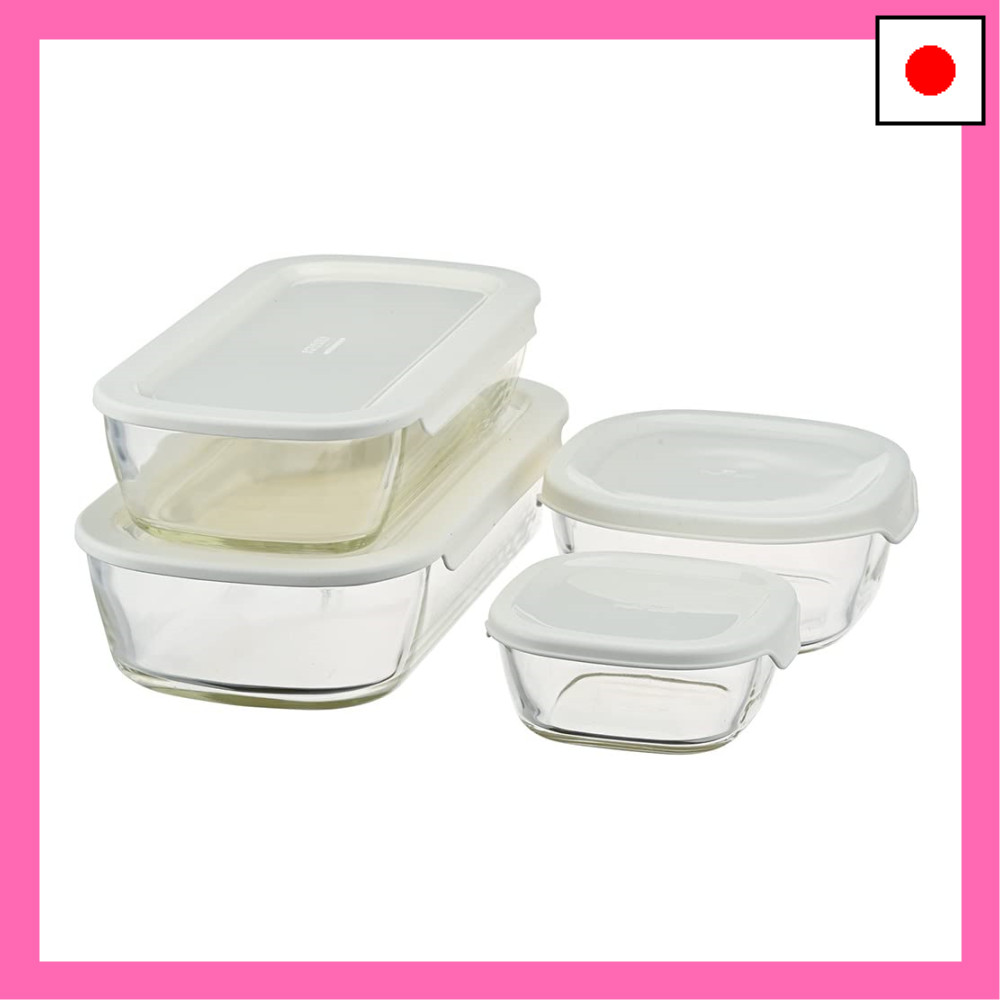 HARIO Stackable Heat-Resistant Glass Containers, Set of 4, KSTL-4004-OW ...
