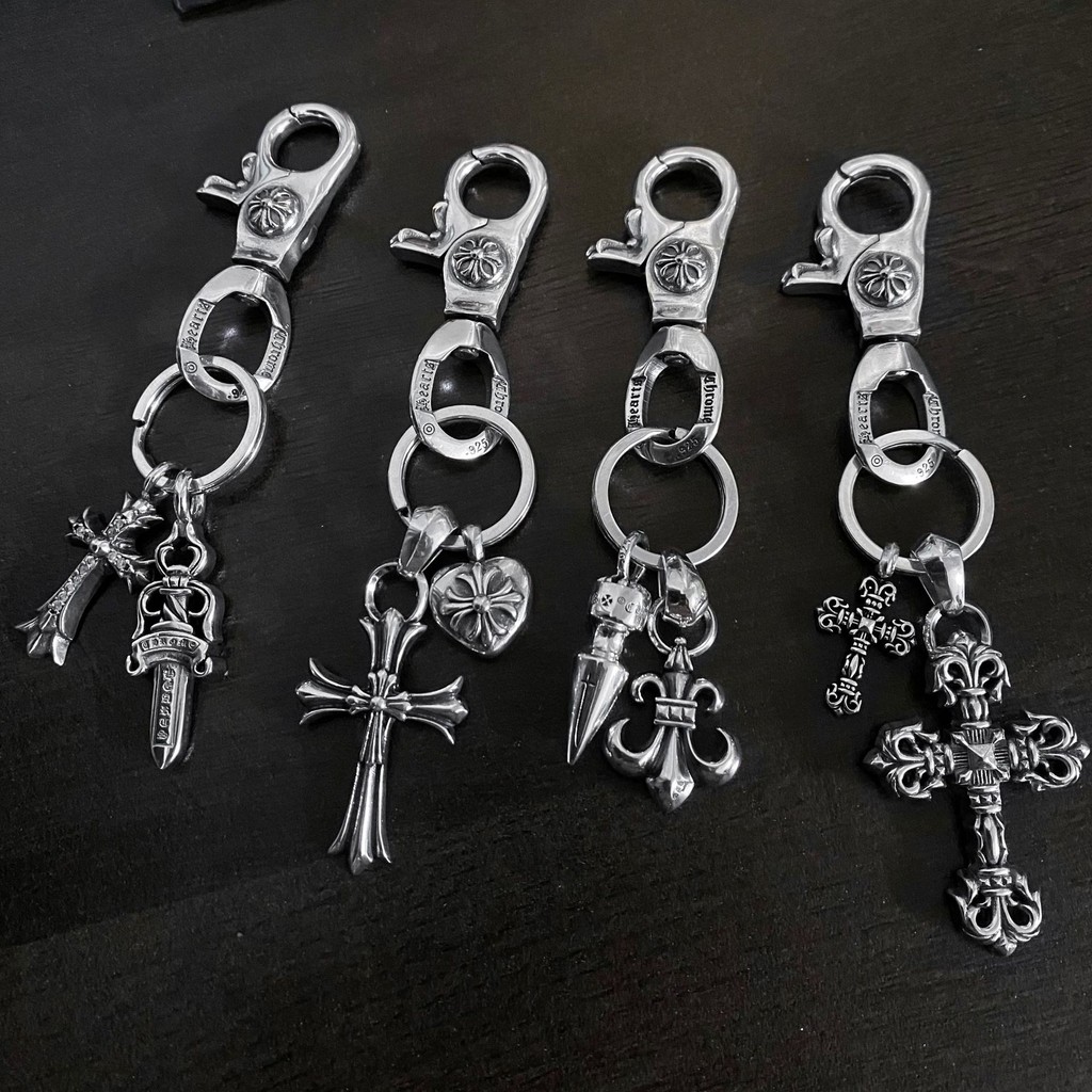 Ch Crow Double Pendant Thai Silver Cross Keychain Anchor Heart-Shaped ...