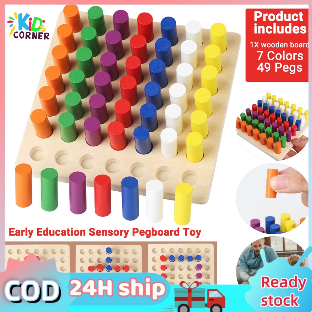 Cylindrical Building Blocks Wooden Pegs Pegboard Fine Motor Skills ...