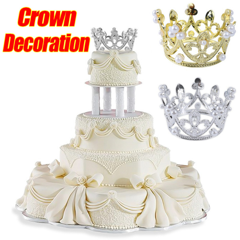 Mini Crown Cake Decoration / Pearl Tiara Tiny Queen Crowns Cake Topper ...