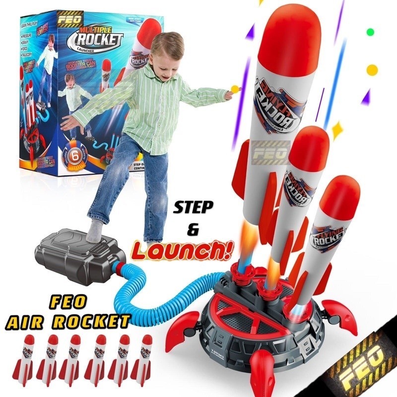 RQ+FEO Rocket Launcher Toys Jump Air Rocket 3 Shots Launcher Flying Toy ...
