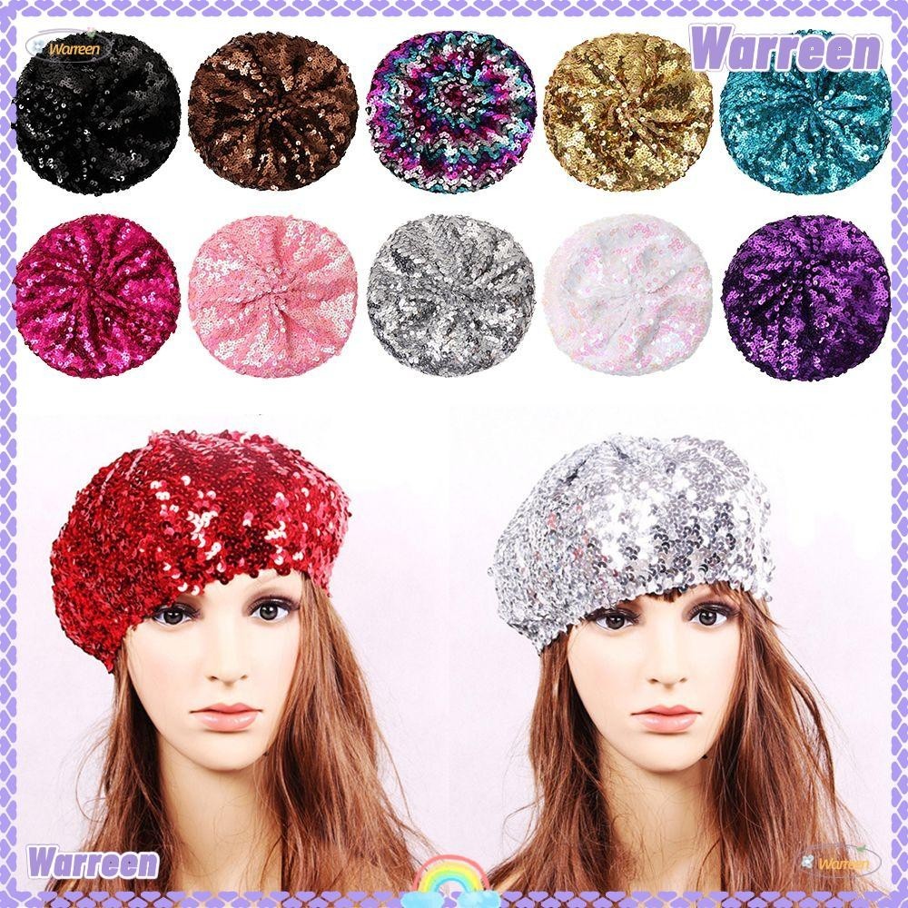 WARREEN Beret Hats Fashion Glitter Sequins Personality Charming Gatsby ...
