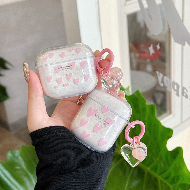Glitter Transparent Love Case with Keychain for Apple AirPods 2 Gen 3 ...