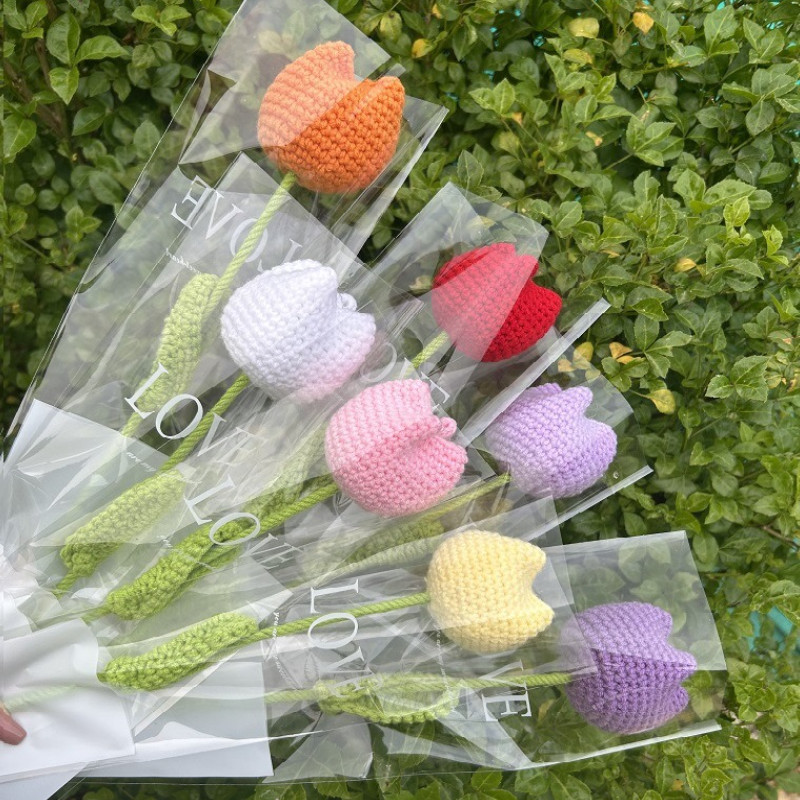 Elegant Crocheted Flower Bouquet with Rose and Tulip, 40cm Knitted ...